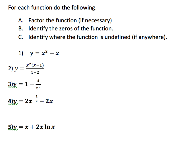 Solved For each function do the following: A. Factor the | Chegg.com