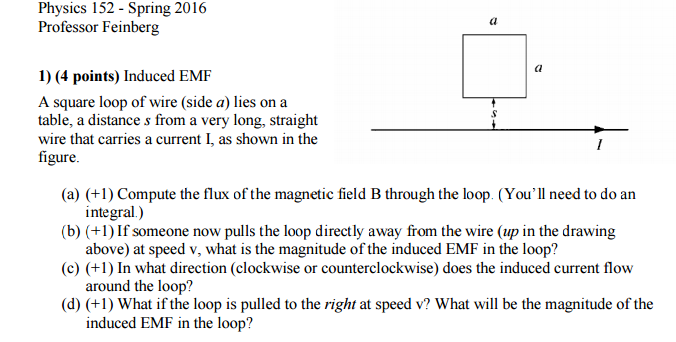 Solved Induced EMF A square loop of wire (side a) lies on a | Chegg.com