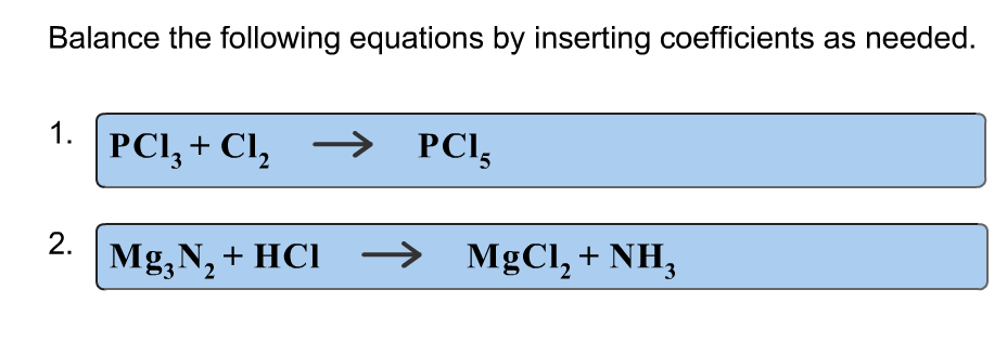 Solved Balance the following equations by inserting | Chegg.com