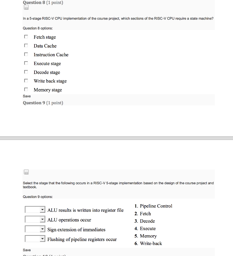 Solved Question 8 (1 point) In a 5-stage RISC-V CPU | Chegg.com