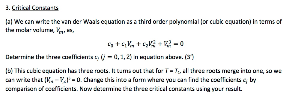 Solved 3. Critical Constants (a) We can write the van der | Chegg.com