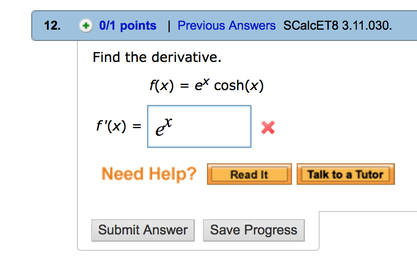 Solved 12. o0/1 points | Previous Answers SCalcET8 3.11.030. | Chegg.com