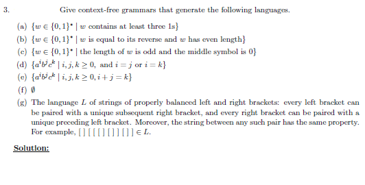 Solved 3. Give context-free grammars that generate the | Chegg.com