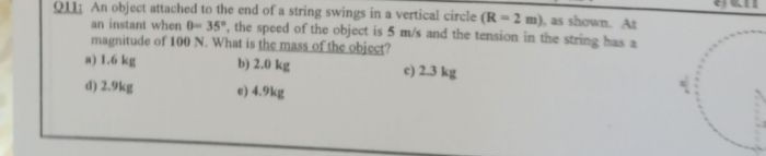 Solved Qlli An object attached to the end of a string swings | Chegg.com