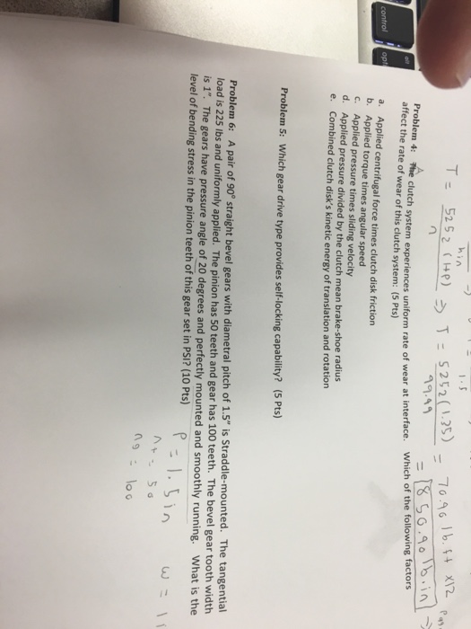 Solved A clutch system experiences uniform rate of wear at | Chegg.com