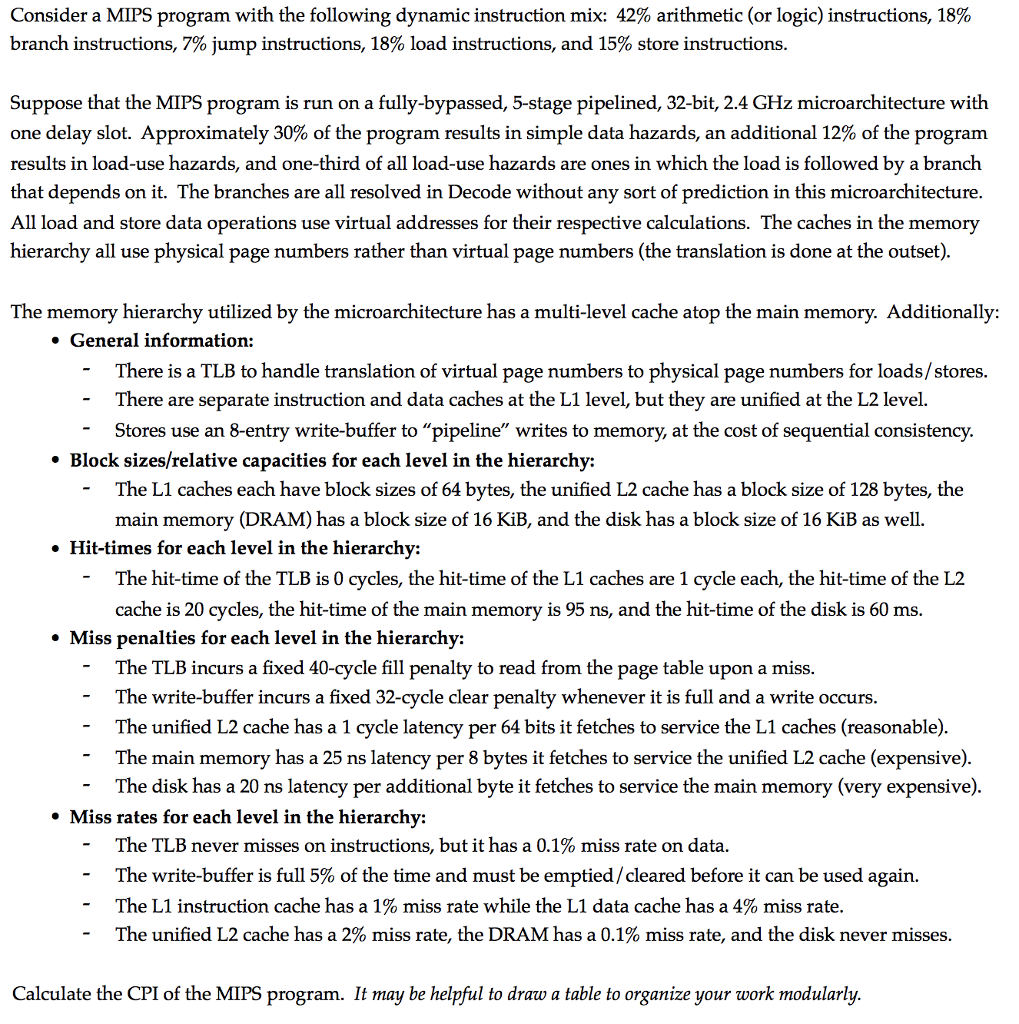 Consider a MIPS program with the following dynamic | Chegg.com