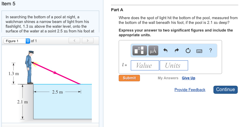 Solved Item 5 In searching the bottom of a pool at night, a | Chegg.com