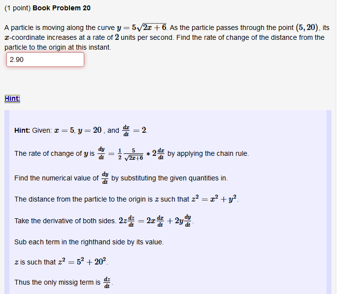 Solved (1 point) Book Problem 20 A particle is moving along | Chegg.com