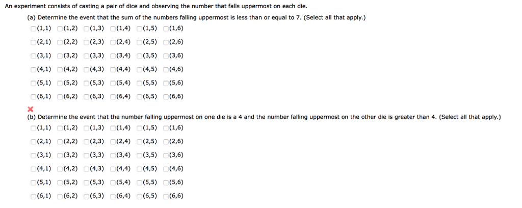 Solved An experiment consists of casting a pair of dice and | Chegg.com