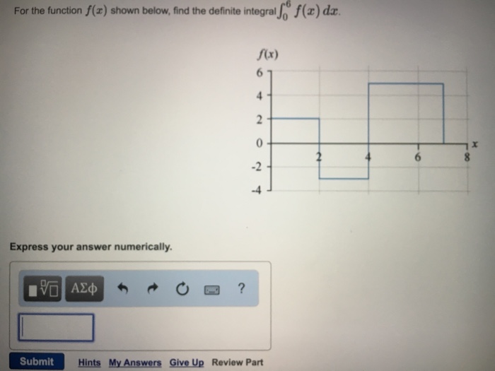 Solved For the function f(x) shown below, find the definite | Chegg.com