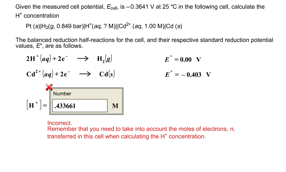 Solved Given The Measured Cell Potential E Cell Is 0 3641