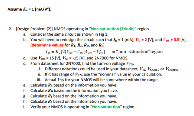 Solved Assume Kn1 [mA/V] 2. [Design Problem (2)] NMOS | Chegg.com