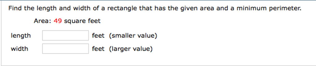 Solved Find the length and width of a rectangle that has the | Chegg.com