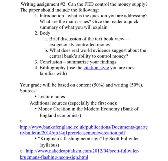 Solved Writing assignment #2: Can the FED control the money | Chegg.com