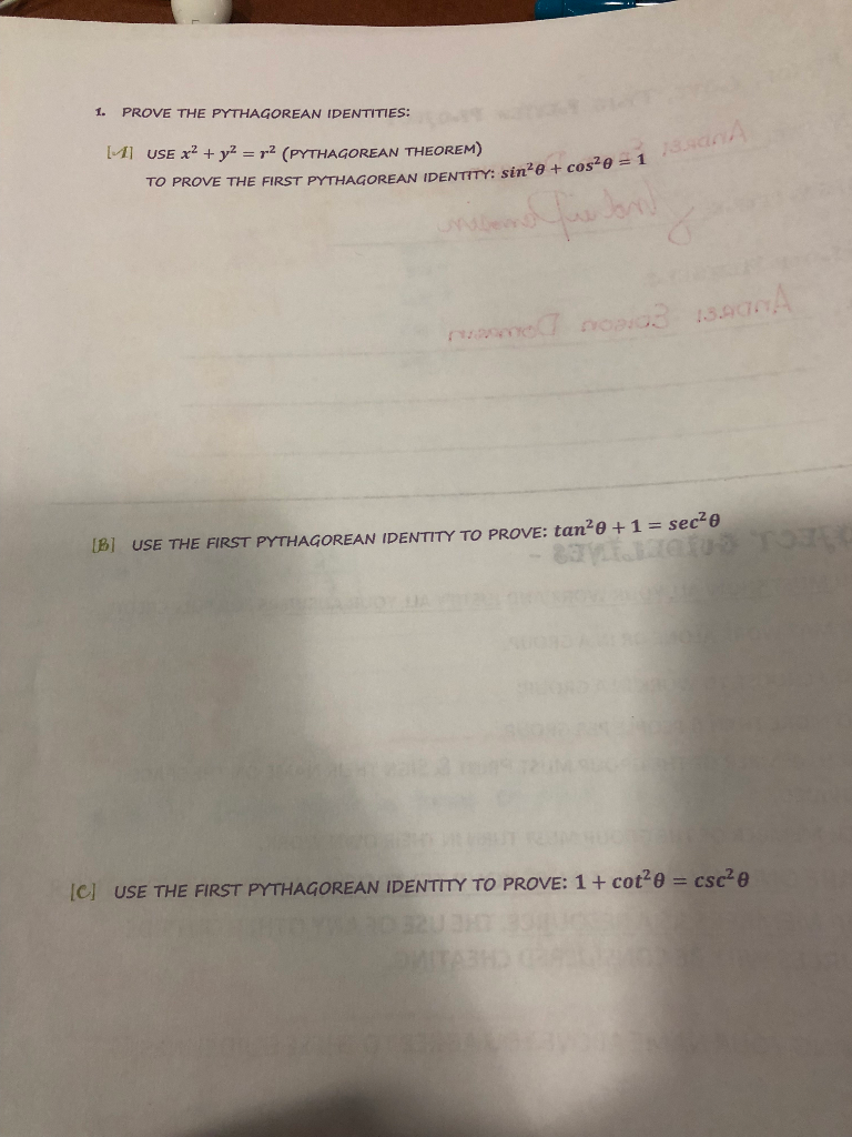 Solved 1. PROVE THE PYTHAGOREAN IDENTITIES: 1-11 usEX2 + | Chegg.com