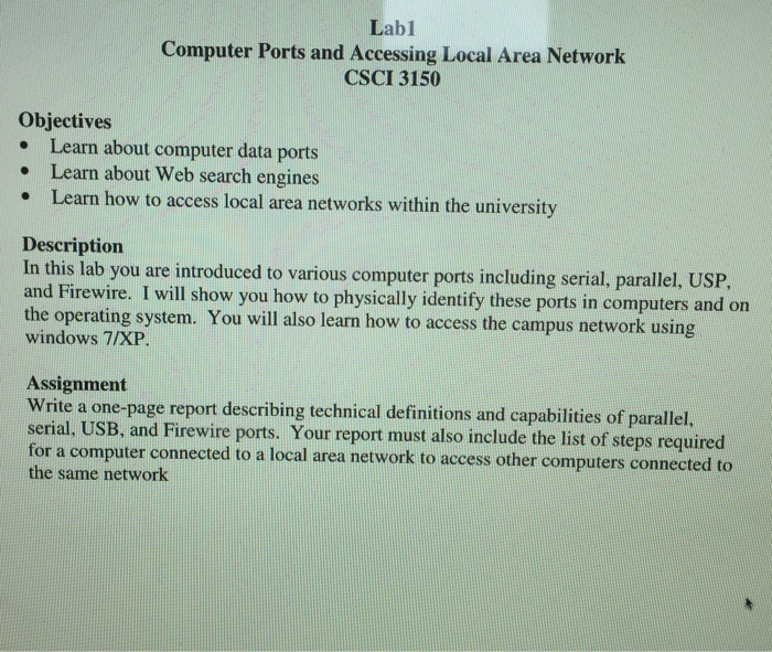 Solved Objectives Learn about computer data ports Learn | Chegg.com