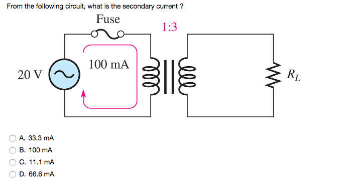 Solved From the following circuit, what is the secondary | Chegg.com