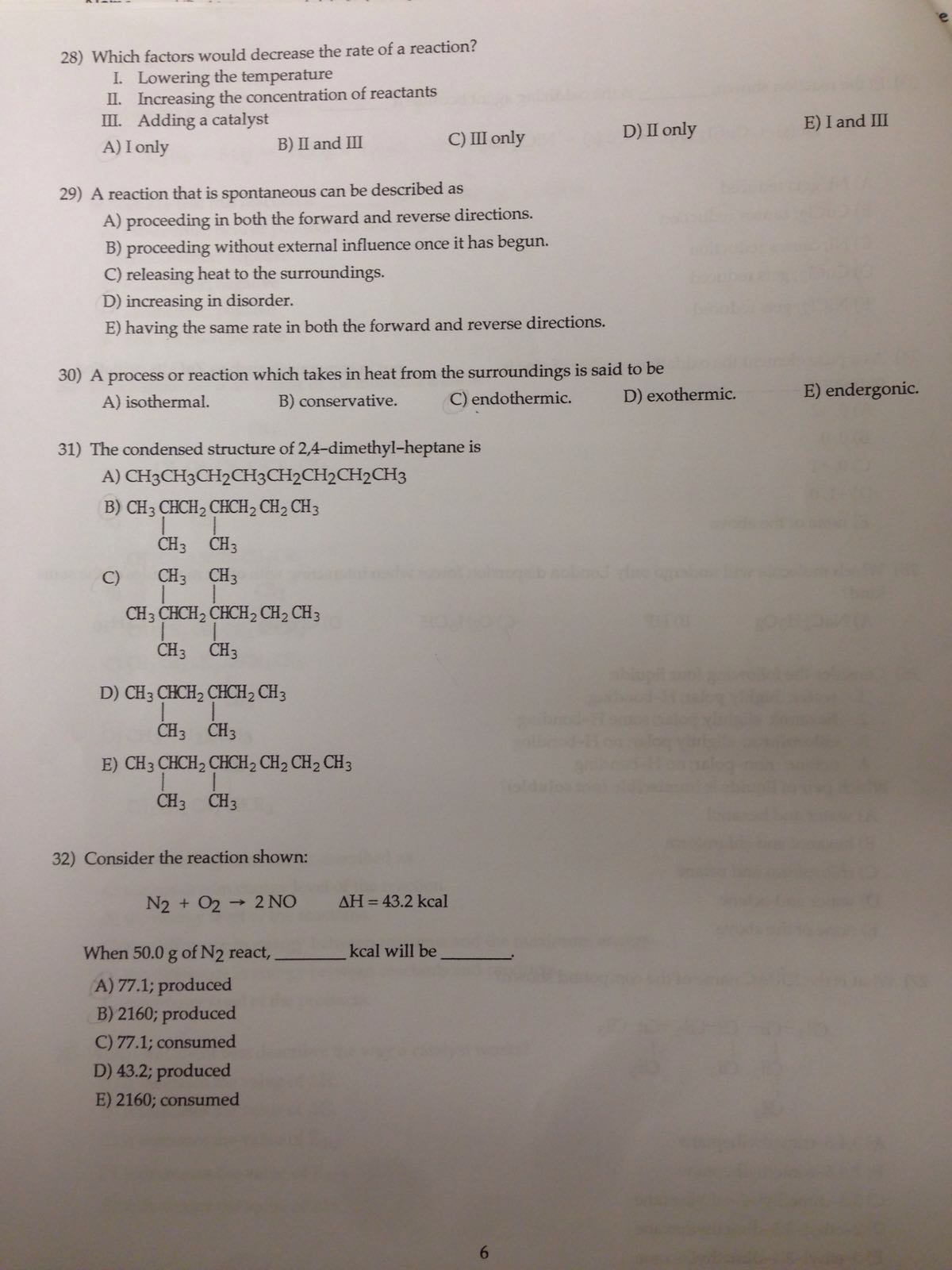 Solved 28 Which Factors Would Decrease The Rate Of A Chegg