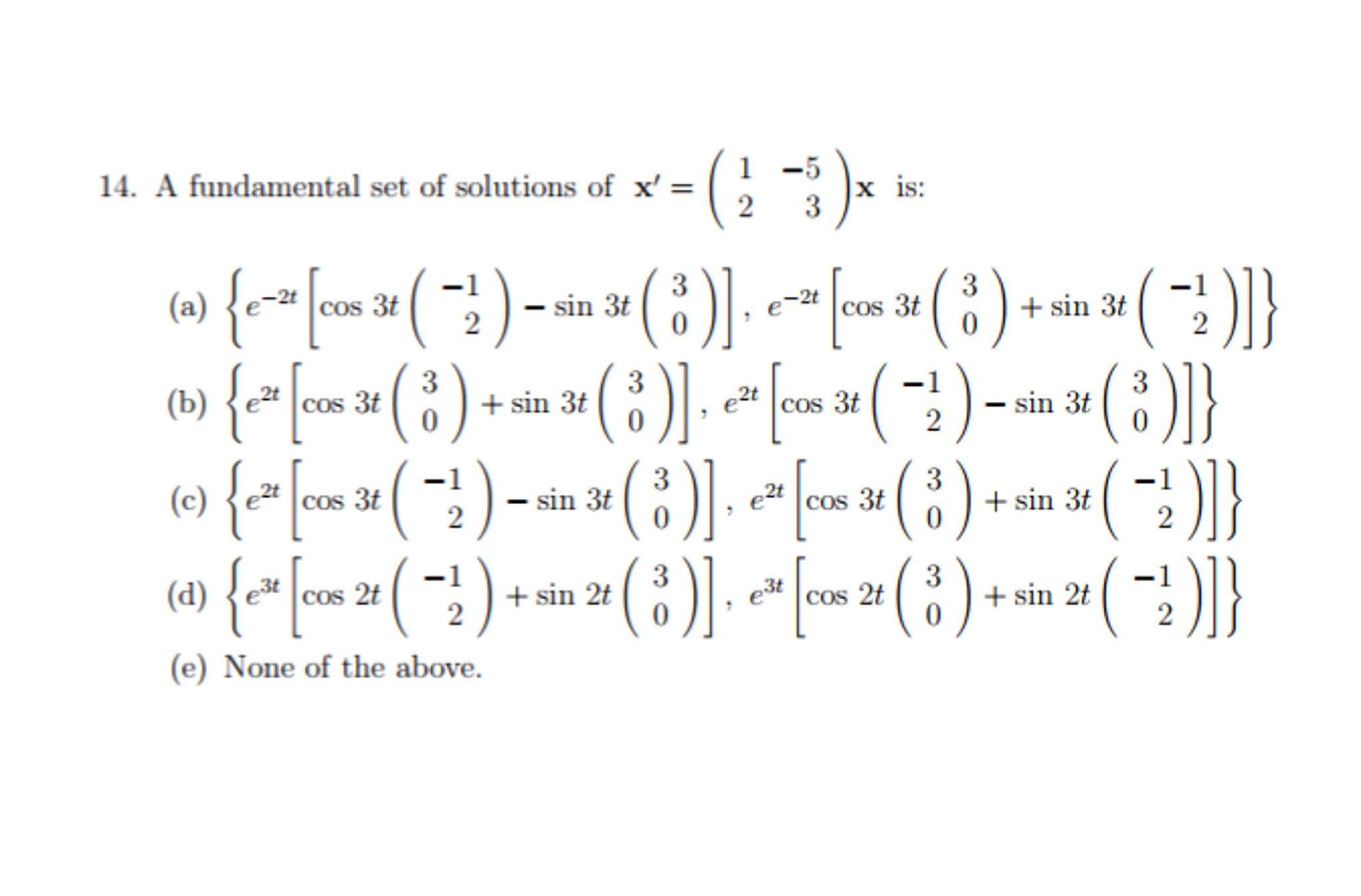 Solved A fundamental set of solutions of x' = (1 -5 2 3) x | Chegg.com