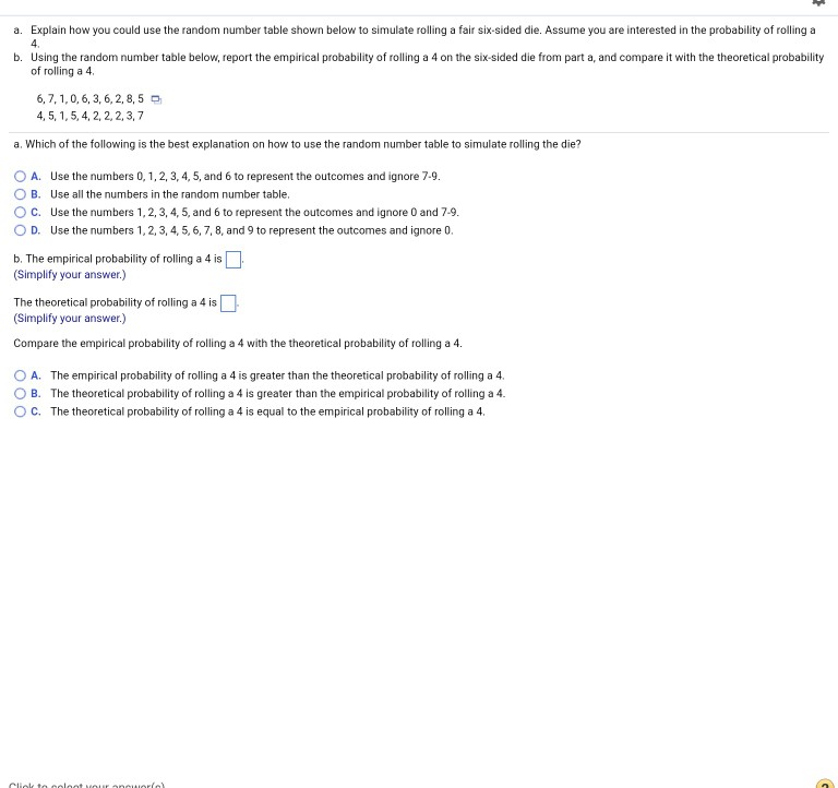 Solved a. Explain how you could use the random number table | Chegg.com