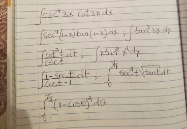 Solved integral CSC^2 3x cot 3x dx integral sec^4 (1 - x) | Chegg.com