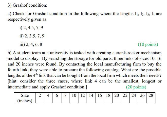 Solved 3) Grashof condition: a) Check for Grashof condition | Chegg.com