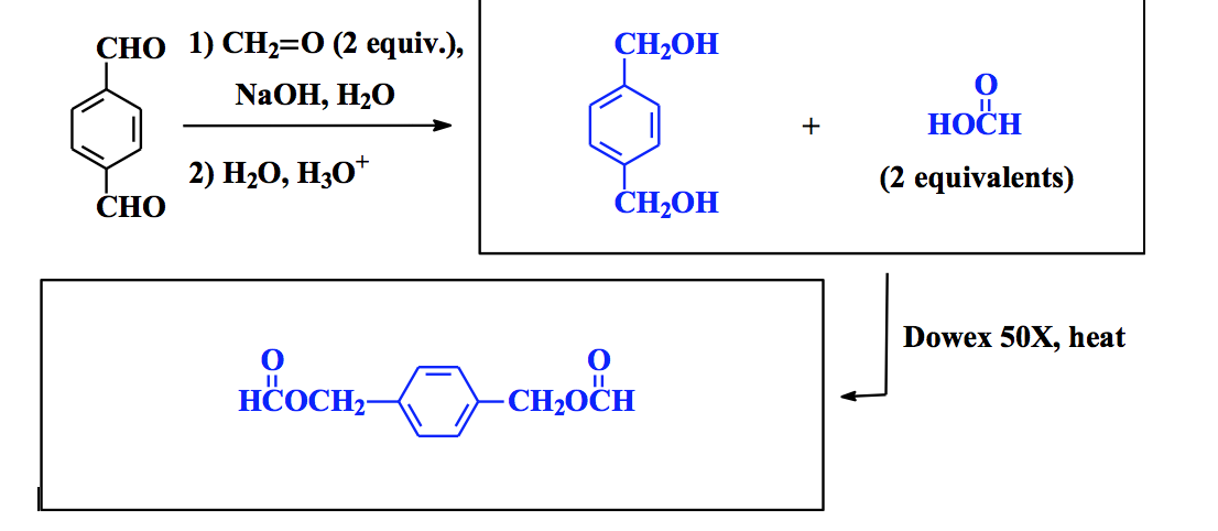 Solved CHO 1) CH2-o (2 equiv.), NaOH, H20 2) H20, H30+ CHO | Chegg.com