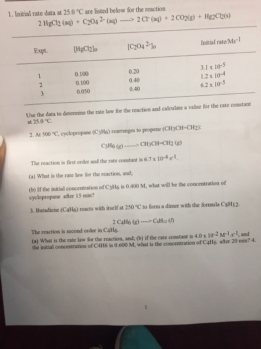 Solved Initial rate data at 25.0 degree C are listed below | Chegg.com