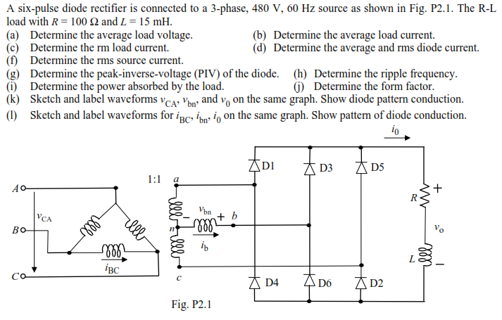 Solved A six-pulse diode rectifier is connected to a | Chegg.com