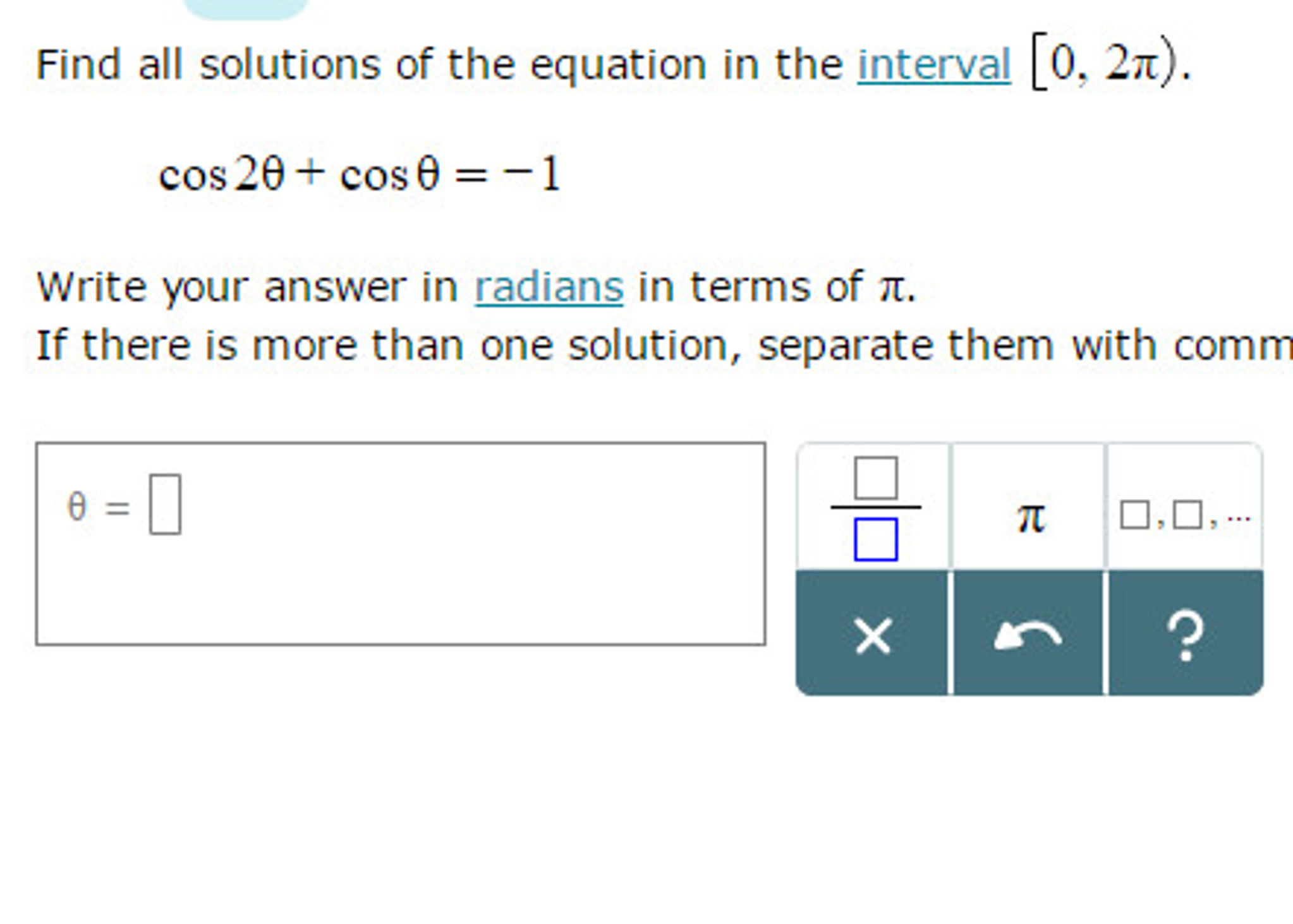 Solved Find all solutions of the equation in the interval | Chegg.com