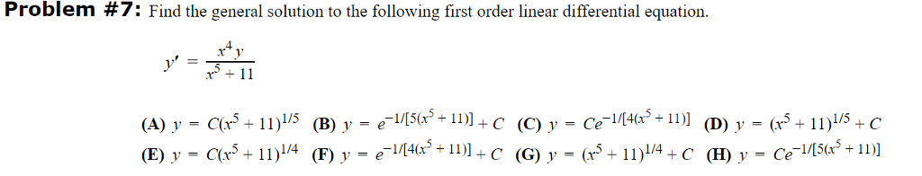 Solved Problem #7: Find the general solution to the | Chegg.com