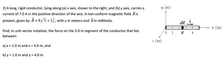 Solved A long, rigid conductor, lying along (a) x axis, | Chegg.com