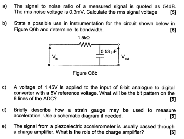 Solved a) The signal to noise ratio of a measured signal is | Chegg.com
