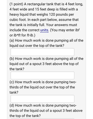 Solved A rectangular tank that is 4 feet long, 4 feet wide | Chegg.com