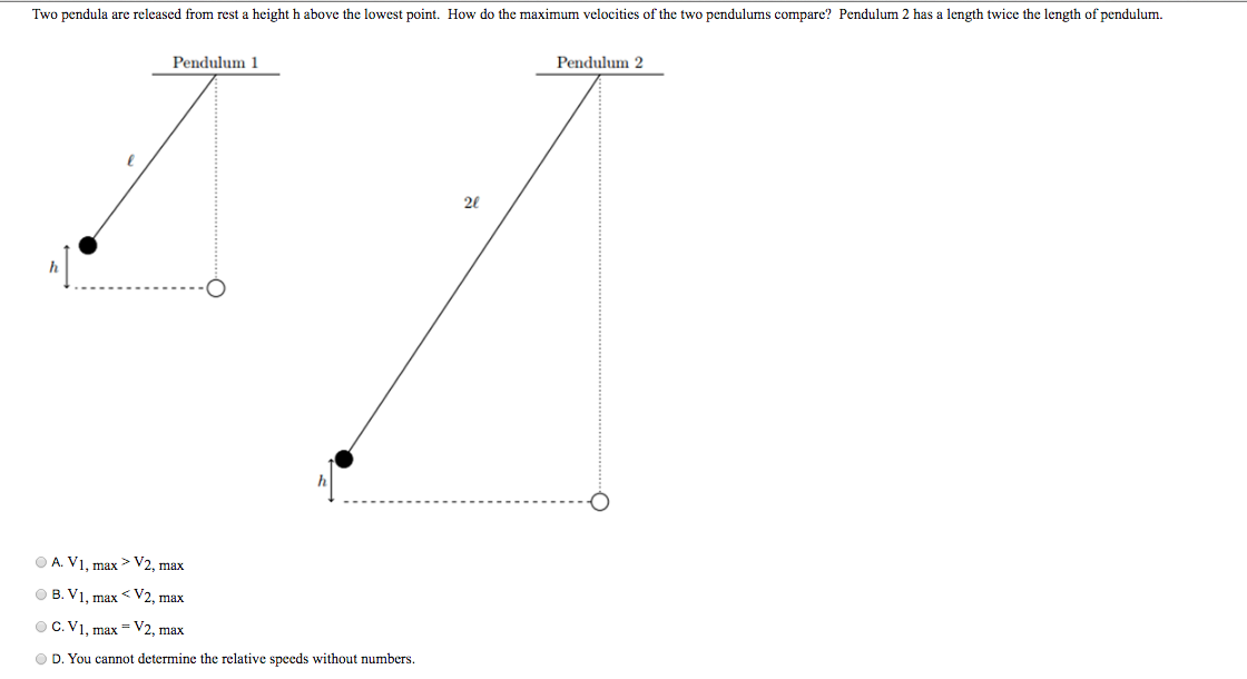 Solved Two pendula are released from rest a height h above | Chegg.com