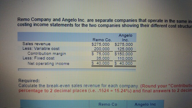 Solved value 1000 points Remo Company and Angelo Inc. are | Chegg.com