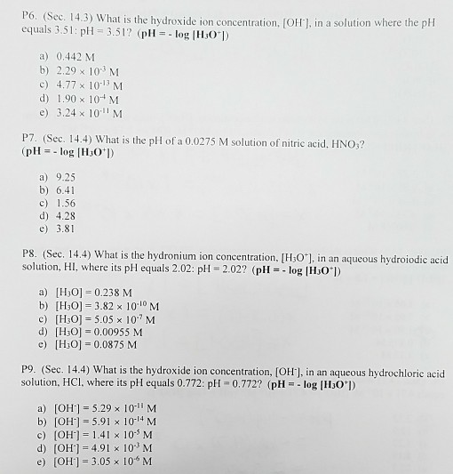Solved What is the hydroxide ion concentration. [OH^-], in a | Chegg.com