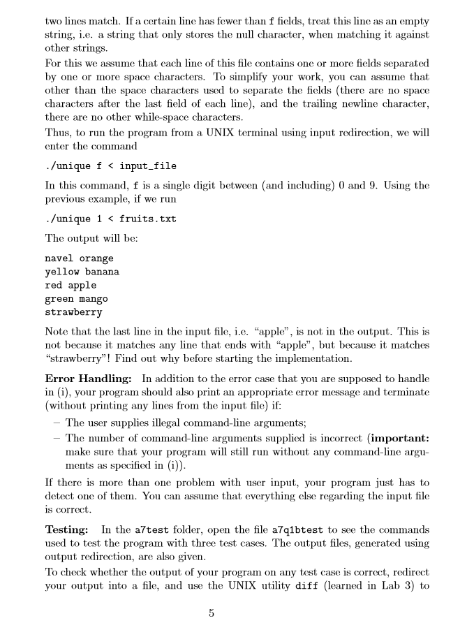 Solved C Program Question Tc Test Case Part Unique Fruitstxt 1 1 Contents Navel Orange