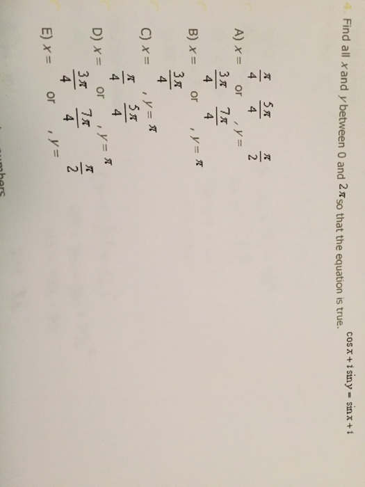 Solved Find all x and y between 0 and 2Pie so that the | Chegg.com