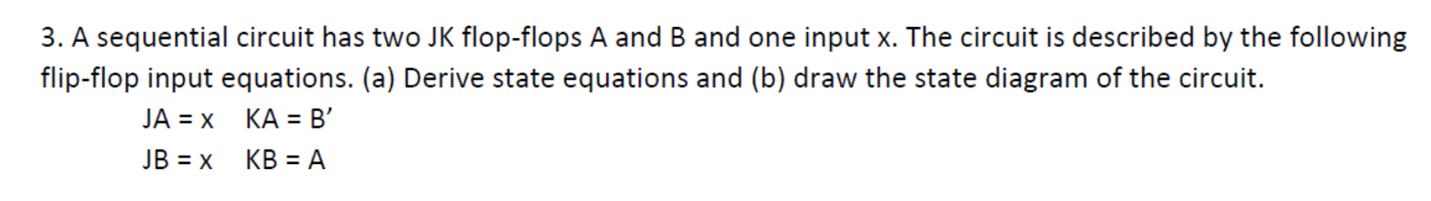 Solved A sequential circuit has two JK flop-flops A and B | Chegg.com
