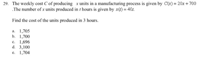Solved The weekly cost C of producing x units in a | Chegg.com