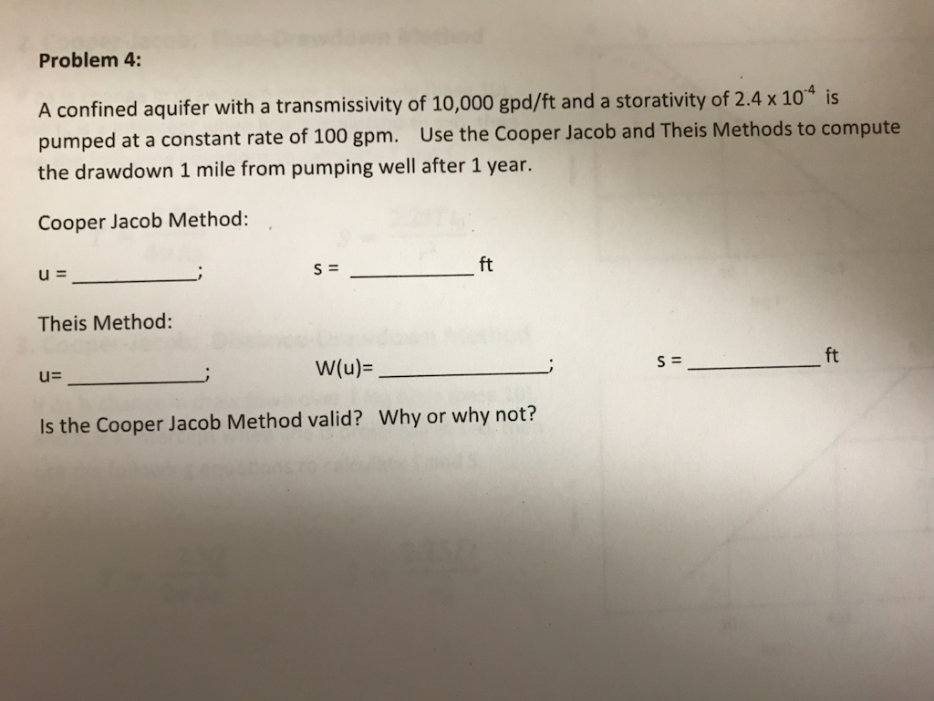 Solved Problem 4: A confined aquifer with a transmissivity | Chegg.com