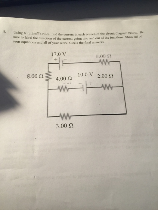 Solved Using Kirchhoff's rules, find the current in each | Chegg.com