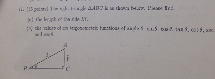 Solved The right triangle ABC is as shown below. Please | Chegg.com