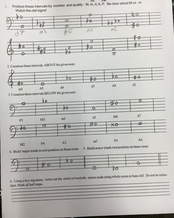 Analyze these intervals by number and quality: M, m, | Chegg.com