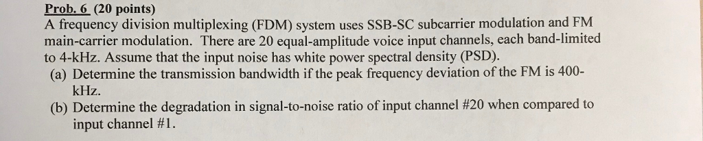 Solved Prob.6 (20 points) A frequency division multiplexing | Chegg.com