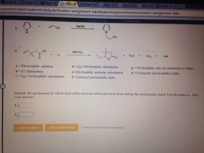 Solved Electrophilic addition E2 Elimination S_N1 | Chegg.com