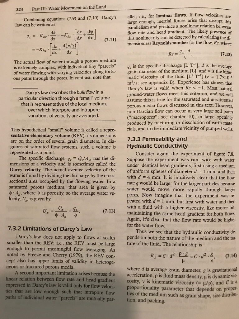 Solved 7. Figure 7.8 shows a Darcy tube, the experimental | Chegg.com