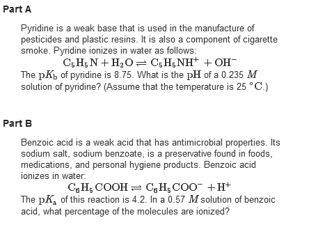 Solved Part A Pyridine is a weak base that is used in the | Chegg.com