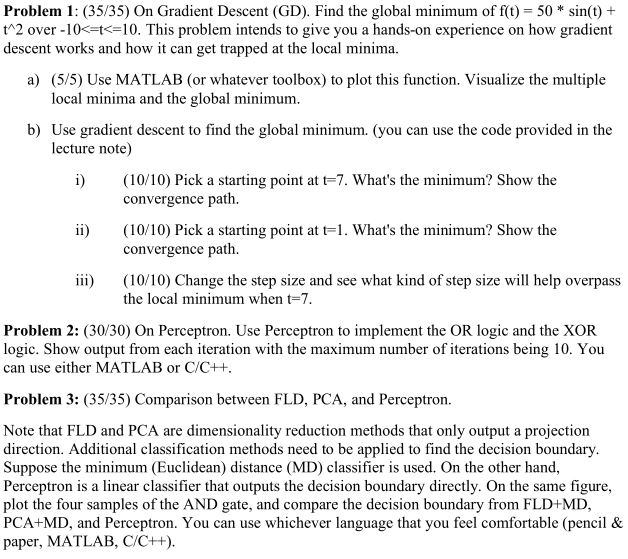 Problem 1: (35/35) On Gradient Descent (GD). Find the | Chegg.com